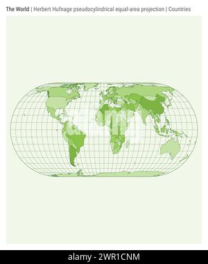 Vector world map. Equal-area, pseudocylindrical Mollweide projection ...