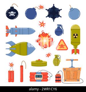 Explosive weapon. Cartoon bombs dynamite grenade missile mine and nuclear bomb game asset ...