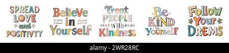 Quotes hand lettering, positive thoughts art set Stock Vector Image ...
