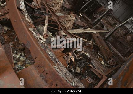 Totaly burned debris of vehicle absolutely damaged by fire Stock Photo ...