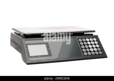 Industrial scale for weighing items and food for sale. Gray metal ...