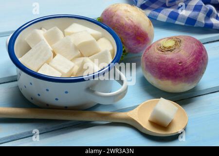 Purple turnip and split turnip in pot, Brassica rapa Stock Photo - Alamy