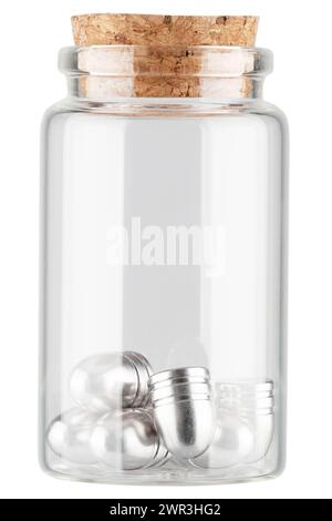 silver bullets for muzzle guns in apothecary glass jar on white ...