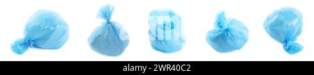 Light blue plastic garbage bags isolated on white, set Stock Photo - Alamy