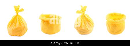Yellow plastic garbage bags isolated on white, set Stock Photo - Alamy