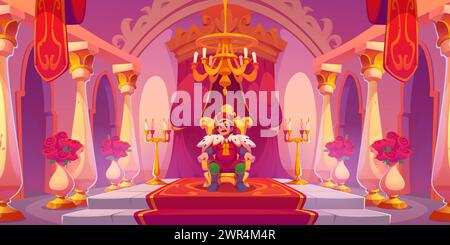 King in throne room. Royal reception of visitors. Peasants with ...
