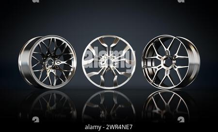 Steel rims on black background. 3D illustration Stock Photo - Alamy
