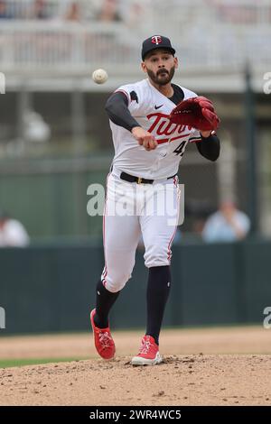 Minnesota Twins starting pitcher Pablo Lopez (49) throws during the ...