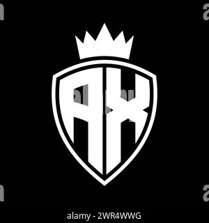 AX Letter bold monogram with shield and crown outline shape with black ...