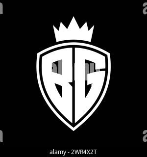 BG Letter bold monogram with shield and crown outline shape with black ...