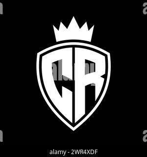 CR Letter bold monogram with shield and crown outline shape with black ...
