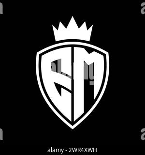 EM Letter bold monogram with shield and crown outline shape with black ...