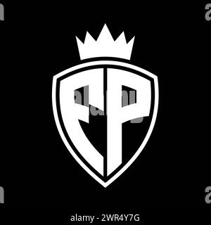 FP Letter monogram with shield shape with crown black and white color ...