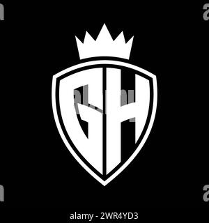GH Letter bold monogram with shield and crown outline shape with black ...