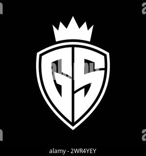 GS Letter bold monogram with shield and crown outline shape with black ...