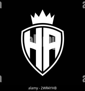 HA Letter bold monogram with shield and crown outline shape with black ...