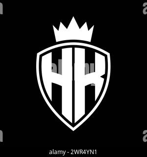 HK Letter bold monogram with shield and crown outline shape with black ...
