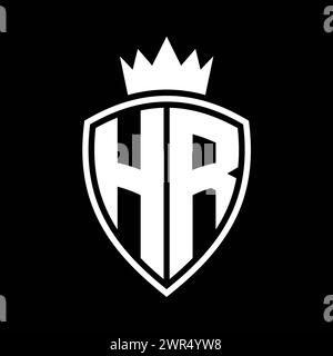HR Letter bold monogram with shield and crown outline shape with black ...
