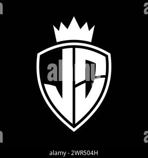 JO Letter bold monogram with shield and crown outline shape with black ...