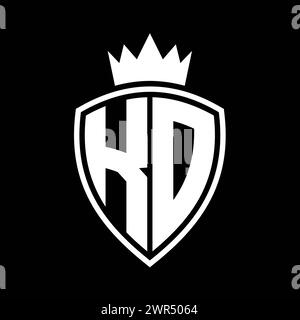 KD Letter bold monogram with shield and crown outline shape with black ...