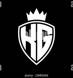 KG Letter bold monogram with shield and crown outline shape with black ...