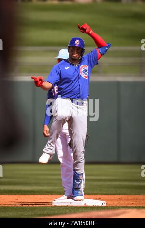 Chicago Cubs second baseman Christopher Morel (5) at the plate during a ...