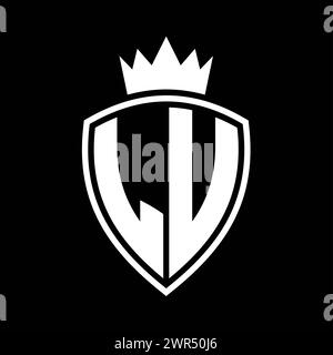 LU Letter bold monogram with shield and crown outline shape with black ...