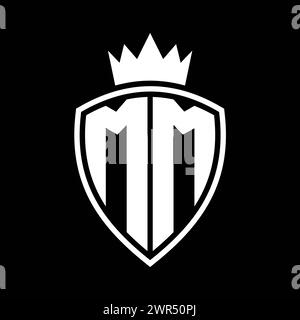 MM Letter monogram with shield shape with crown black and white color ...