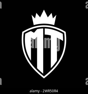 MT Letter bold monogram with shield and crown outline shape with black and white color design ...