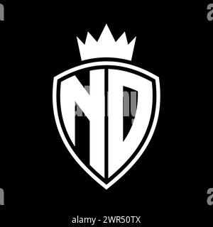ND Letter bold monogram with shield and crown outline shape with black ...