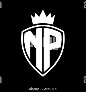 NP Letter bold monogram with shield and crown outline shape with black ...