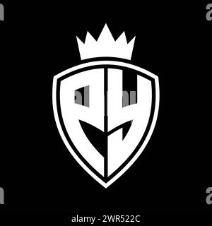 PY Letter bold monogram with shield and crown outline shape with black ...