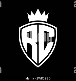 RC Letter bold monogram with shield and crown outline shape with black ...