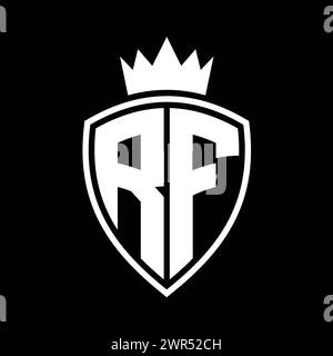 RF Letter bold monogram with shield and crown outline shape with black ...