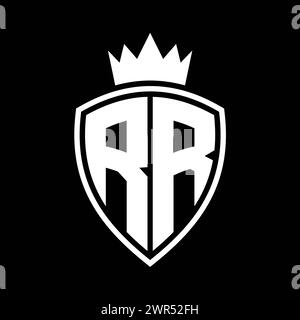 RR monogram logo with bold letters shield shape with black and white ...