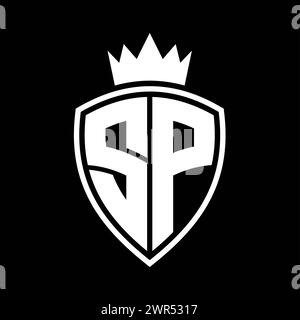 SP Letter bold monogram with shield and crown outline shape with black ...