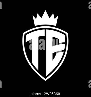 TE Letter bold monogram with shield and crown outline shape with black ...