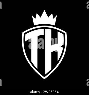 TK Letter bold monogram with shield shape and sharp crown inside shield ...