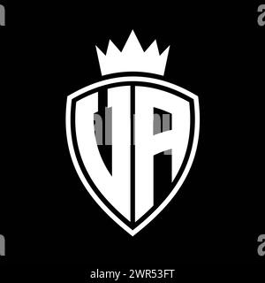 VA Letter bold monogram with shield and crown outline shape with black ...