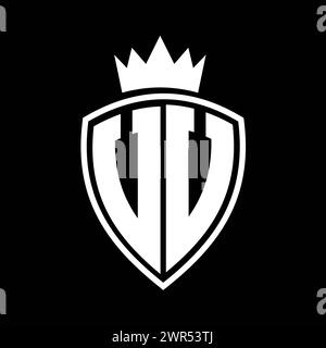 VV Letter bold monogram with shield and crown outline shape with black ...