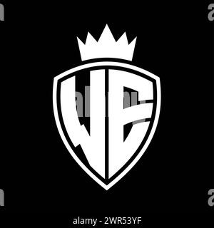 WE Letter bold monogram with shield and crown outline shape with black ...