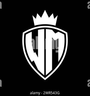 WM Letter bold monogram with shield and crown outline shape with black ...