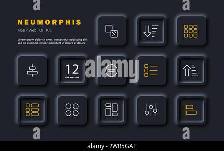 Tile set icon. Tiles, up arrow, down arrow, graphs, two points, one of them is shaded, settings ...