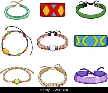 coachella hippie friendship bracelets cartoon vector illustration Stock ...