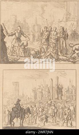 Felicitas with her seven sons beheaded, Jan Luyken, 1685 print Amsterdam paper etching female ...