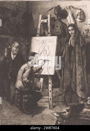 Artist, his model and an art lover in the studio, L'artiste, son modèle ...