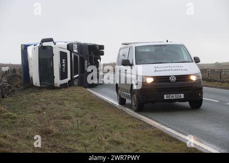 23/02/17 Three high-sided lorries are blown off the A53 near Flash with ...