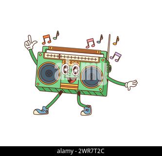 Vintage mascot character illustration of tape cassette and vinyls ...