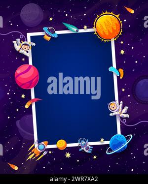 Border template with astronauts in space illustration Stock Vector ...