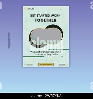 Teamwork business concept poster design template. Working silhouette ...